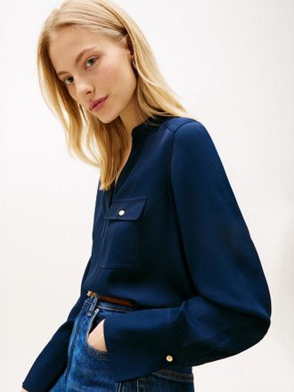 Tommy Hilfiger Langarmbluse VIS TWILL V NECK BLOUSE LS mit Knopfleiste