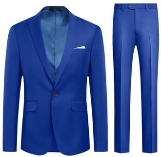 AlltheMen Costume Homme 3 Pcs Costard Slim Fit Blazer et Pantalon Gilet Mariage Party Smoking Bleu 3 L