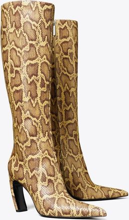 Tory Burch Damen Hoher Stiefel aus Leder mit Schlangenhautpr&auml;gung