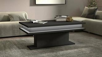 Dmora Table Basse Léon, Table Basse de Salon, Meuble Bas de Rangement, Table Basse, 100x55h42 cm, Anthracite avec lumière LED