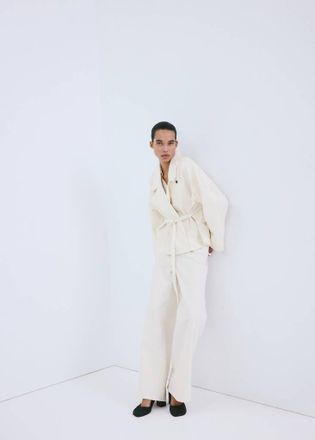 Mango Trench-coat en coton maxi &agrave; revers avec ceinture blanc cass&eacute; - Femme - XL - MANGO