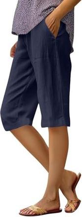 Generic Short en coton et lin pour femme, longueur genou, short court d&eacute;contract&eacute; l&eacute;ger et respirant avec poches, longueur genou, pantalon capri &agrave; jambe large