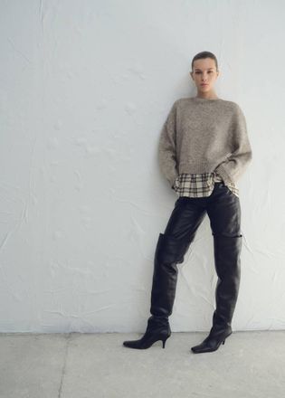 Mango Pull-over chemise combin&eacute; marron moyen - Femme - S - MANGO