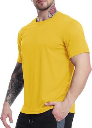 Generic T-shirts dentra&icirc;nement &agrave; s&eacute;chage rapide pour homme - Anti-rides - &Eacute;vacuation de lhumidit&eacute; - Hauts de performance - T-shirts de course &agrave; pied, jaune, M
