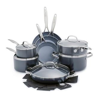 GreenPan Valencia Pro C&eacute;ramique Anodis&eacute;e Saine Antiadh&eacute;sive Batterie de Cuisine de 16 Po&ecirc;les,F&ecirc;te des M&egrave;res,Sans PFAS,Inclus Po&ecirc;les &agrave; frire,Sauteuses,Casserole