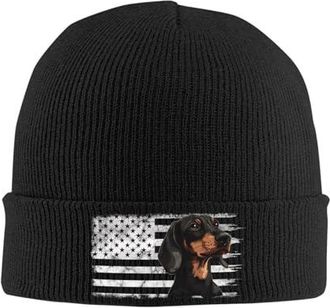 Generic Bonnet Hiver Teckel Drapeau Am&eacute;ricain Classique Bonnets Respirant Bonnet en Tricot pour Cyclisme Temps Froid Conduite