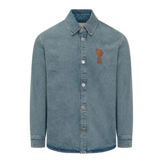 Ami Femme, Vestes, Bleu, Taille: 34 FR Overshirt Avec Ami De Coeur Tricot&eacute;