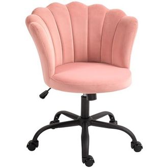 HOMCOM Petal Back Office Chair, Chaise de Bureau sans accoudoir avec Hauteur r&eacute;glable, roulettes et si&egrave;ge pivotant en Velours, 69x64x80-90 cm, Rose