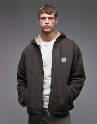 Carhartt Work in Progress Mitch - Veste oversize &agrave; capuche avec doublure en imitation peau de mouton - Marron fonc&eacute;-Brown