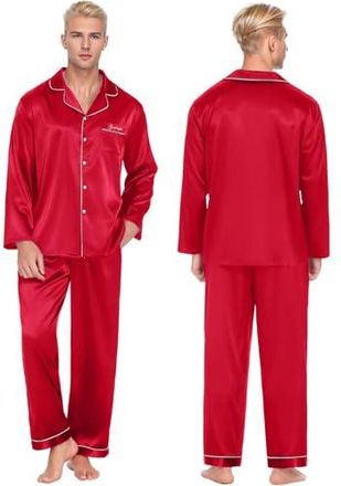 Generic Saint-Valentin 2026 et confortable : ensemble de robe de nuit &agrave; manches longues pour couples en soie douce, Rouge, S