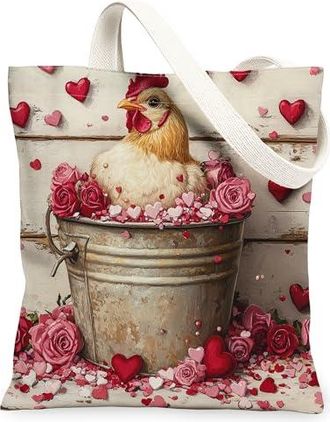 Generic Sac fourre-tout en toile avec motif poules pour faire du shopping, 33 x 38,1 cm, sac &agrave; bandouli&egrave;re r&eacute;utilisable pour femme, peinture animale, d&eacute;corati