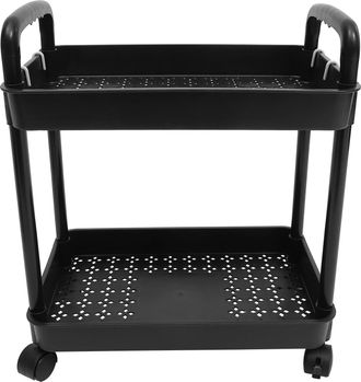 BESPORTBLE Generisch Schwerlast Servierwagen 2 Stöckig mit Robustem Metallrahmen und Rollen Schwarzer Mehrzweckwagen für Küche Bad und Büro Rollbarer Organizerwa