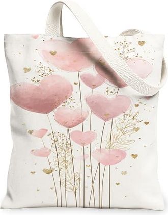 Generic Sacs fourre-tout en toile motif coeur floral de Saint-Valentin, sacs d&eacute;picerie r&eacute;utilisables, l&eacute;gers et lavables, p&ecirc;che, 13x15 Inch