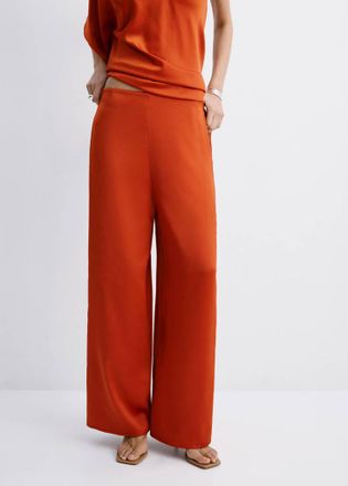 Mango Pantalon droit satin&eacute; rouge-orang&eacute; - Femme - XS - MANGO