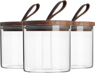 Argon Tableware Scandi -Aufbewahrungsglas Mit Lederschleifendeckel - 550ml - Pack Von 3