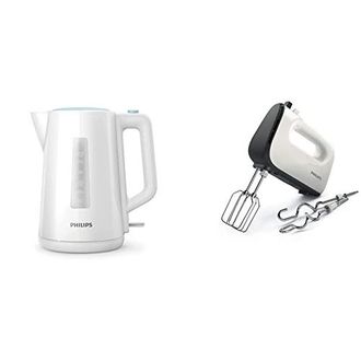 Philips Domestic Appliances HD9318/00 Wasserkocher Serie 3000, 1,7l, Federdeckel, LED-Anzeige, Kunststoff, wei&szlig; & HR3741/00 Handmixer (450 Watt, 5 Geschwindig