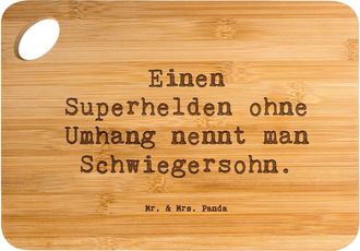 Mr. & Mrs. Panda tapasbrett Spruch Held Schwiegersohn - Geschenk, Holzbrettchen, Geschenke, Fr&uuml;hst&uuml;cksbrett, Anerkennung, Schwiegereltern, Familie, jausenbrett, Hackbr