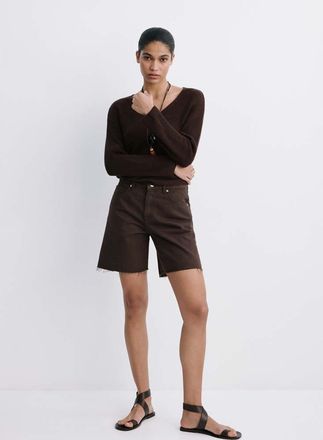 Mango Bermuda droit avec ourlets effiloch&eacute;s chocolat - Femme - 32 - MANGO
