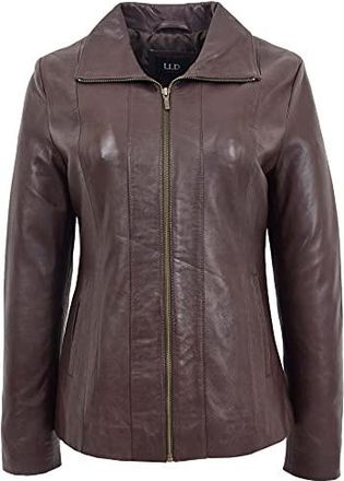 House Of Leather Julia Veste classique en cuir véritable avec fermeture Éclair pour femme - Marron - 42