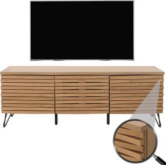 Mendler TV-Rack HWC-M49, Lowboard TV-Schrank, 3D-Design Staufächer, MDF Metall 52x142x44cm - Natur
