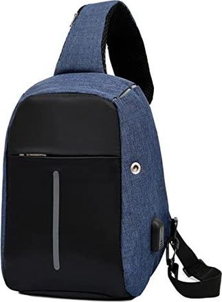 Generic Sac &agrave; dos l&eacute;ger &agrave; fermeture &eacute;clair avec port de charge USB, sac &agrave; dos pour sports de plein air, voyage, sac &agrave; bandouli&egrave;re, bleu, Taille unique