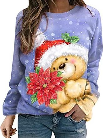 Onsoyours Sweat No&euml;l Femme Manches Longues Col Rond Rigolo Noel Pull Christmas Moche Sweat Shirt Multicolore Imprim&eacute; Bonhomme De Neige Sweatshirt Grande Taille 