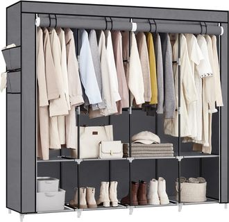Songmics Tragbarer Schrank, Kleiderschrank-Organizer mit Abdeckung, 4 H&auml;ngestangen und Regalen, 4 Seitentaschen, 45 x 160 x 160 cm, gro&szlig;es Fassungsverm&ouml;gen f&uuml;r