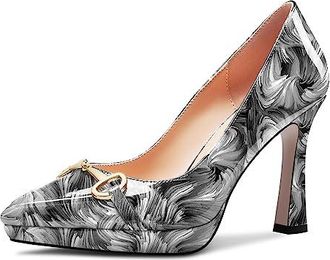 Castamere Femmes Haut High Plate-Forme Talon Heel Pointu Bout Slip-on Chaîne Métal Escarpins Mariage Bureau Décontracté 10 CM Heels Gris Vortex 38 EU