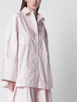 Rotate Oversized orchid pink shirt with floral embroidery