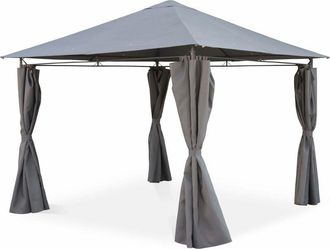 Sweeek Sweeek - Tonnelle 3x3 m - Elusa - Toile grise - Pergola avec rideaux. tente de jardin. barnum. chapiteau. réception