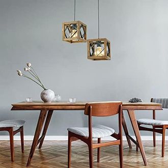 Opviq Elegant Chandelier, Adjustable Height 70 cm, 30 cm Diameter | 100% Hornbeam & Metal, E27 Max 40W | Rustic Walnut & Black Design for Modern Spaces