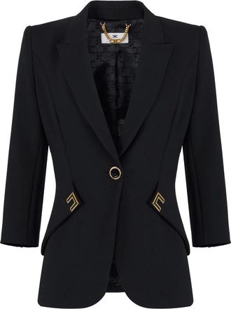 Elisabetta Franchi Femme, Vestes, Noir, Taille: 36 FR Veste en cr&ecirc;pe stretch double &eacute;paisseur
