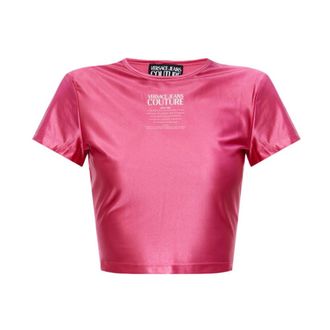 Versace Jeans Couture Crop Top mit auff&auml;lligem Textprint - - Tops - Damen - Rosa - XS