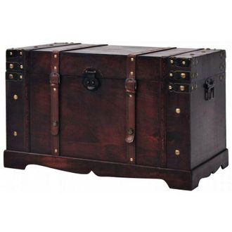 Les Tendances Coffre de rangement portable bois marron Canvas