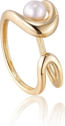 Ania Haie offener Damen Ring PEARL POWER aus 925 Sterling Silber 14k vergoldet, besetzt mit einer S&uuml;&szlig;wasserperle, verstellbare EUR Gr&ouml;&szlig;e 50-58, inkl. Geschenkve