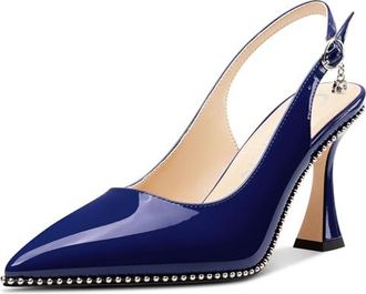 Castamere Femmes Slingback Kitten Talon Heel Ferm&eacute; Pointu Bout Escarpins Bloc Chunky Mariage Party Dress Chaussures 9 CM Heels Bleu Marine 40 EU