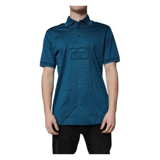 Dolce & Gabbana Blaues Baumwoll-Polohemd mit Logo - - Tops - Herren - Blau - 3XL