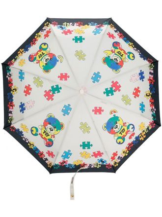 Moschino parapluie &agrave; logo imprim&eacute; - Blanc