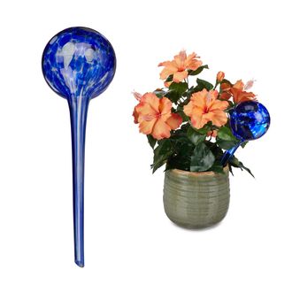 Relaxdays Bew&auml;sserungskugel 2er Set, dosierte Pflanzen Bew&auml;sserung, Blumentopf, Gie&szlig;hilfe B&uuml;ro, Urlaub, Glas &Oslash; 9cm, blau