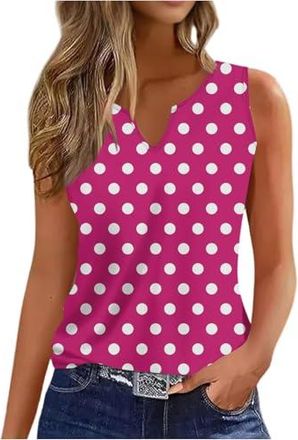 Generic Debardeur Femme Chic et &eacute;l&eacute;gant Chemisier sans Manche &Agrave; Pois D&eacute;bardeur Blanc Col V Top Ete Haut Chic et Elegant Fluide Ample Caraco Vetement Femme Ete