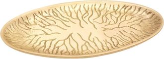NKlaus Kerzenteller oval 17x7cm aus Messung Gold matt massiv Gold Dekoteller mit Muster Tablett mit Baum-Design 10509