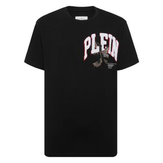 Philipp Plein Homme, Tops, Noir, Taille: XL T-Shirt Col Rond Crystal Eagle Mini