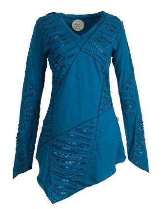 vishes Zipfelkleid Langarm Damen Baumwoll Cutwork-Kleid Hoodie Zipfelkapuze Asymmetrisch Alternative Bekleidung, Goa, Ethno Style