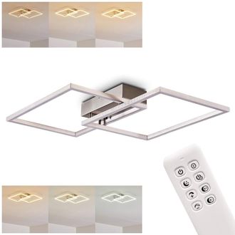 HOFSTEIN LED Deckenleuchte Crave, dimmbare Deckenlampe aus Stahl in Silber, 2-flammig, 30 Watt, 1800 Lumen, Lichtfarbe 2700-5000 Kelvin mit der Fernbedienung e