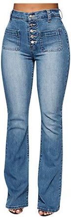 Generic Jeans skinny taille haute &eacute;vas&eacute; avec boutons stretch bootcut jeans r&eacute;tro slim fit flare pantalon vintage &eacute;vas&eacute; pantalon jean &eacute;vas&eacute; pantalon &eacute;vas&eacute; pant