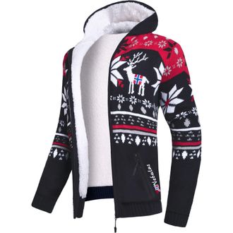 Nebulus Herren Jacke NORON, mit Kapuze, schicker Pullover im Norweger-Style (XXL, Schwarz-rot)