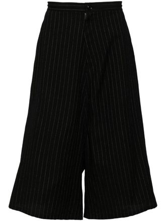 Yohji Yamamoto pantalon court à fines rayures - Noir