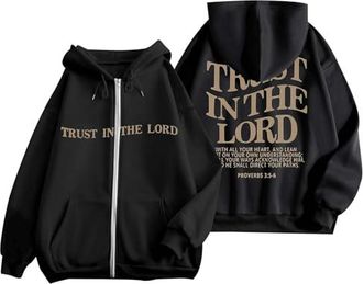 Generic Sweat &agrave; capuche zipp&eacute; Jesus Trust In The Lord 2025 pour femme - Esth&eacute;tique chr&eacute;tienne - Pray The Lord - Confort graphique - Cordon de serrage - Doublu