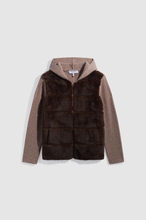 Gerard Darel Gilet zipp&eacute; en cachemire et fausse fourrure - ROSELYNE - Beige