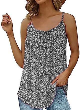 Generic Débardeur léger pour femme - T-shirt floral avec bretelles imprimées - Haut ample - Petite maison, gris, 3XL